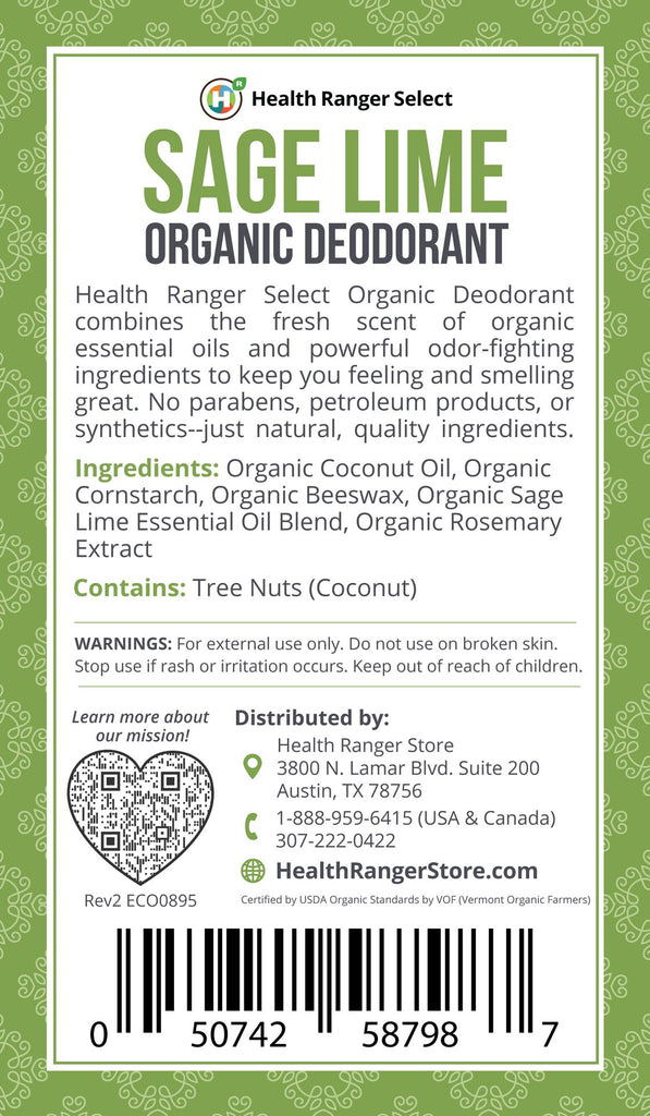 Organic Sage Lime Deodorant 3 oz (90 g) — Brighteon Store