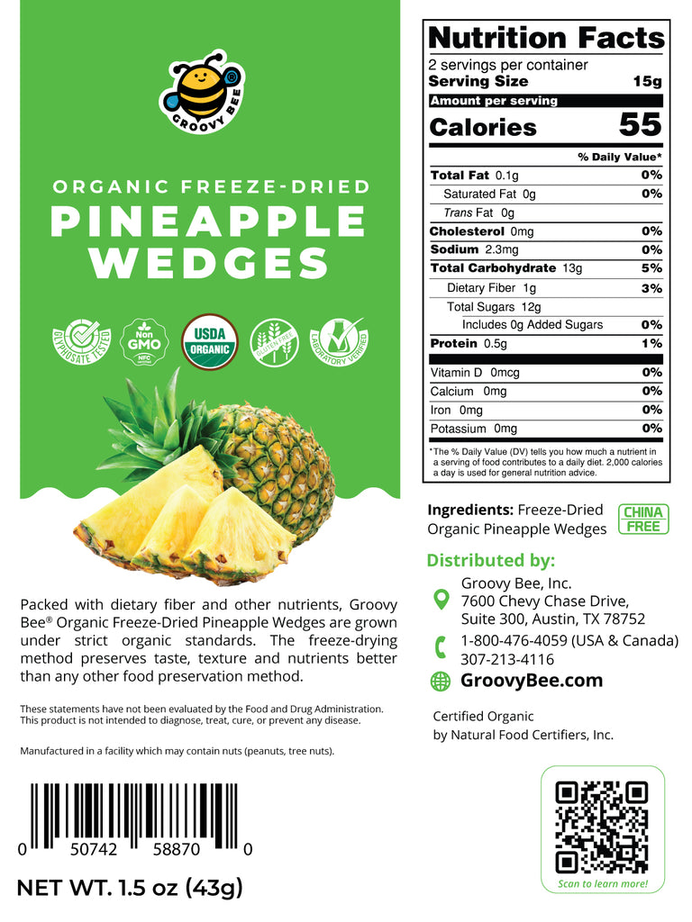 Groove Bee® Organic Freeze-Dried Pineapple Wedges 1.5 oz (43g ...