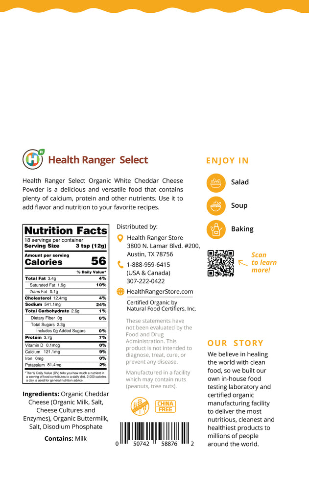 Organic White Cheddar Cheese Powder 8 oz (227g) — Brighteon Store