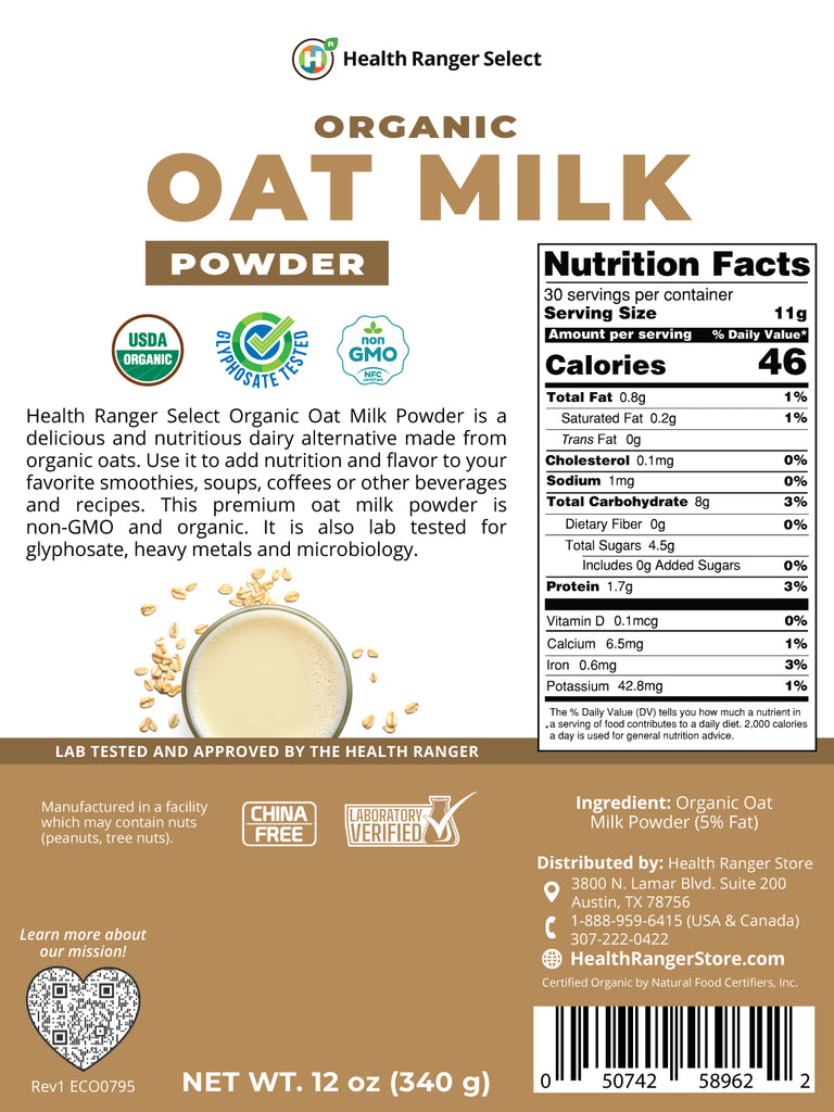 Organic Oat Milk Powder 12 oz (340g) — Brighteon Store