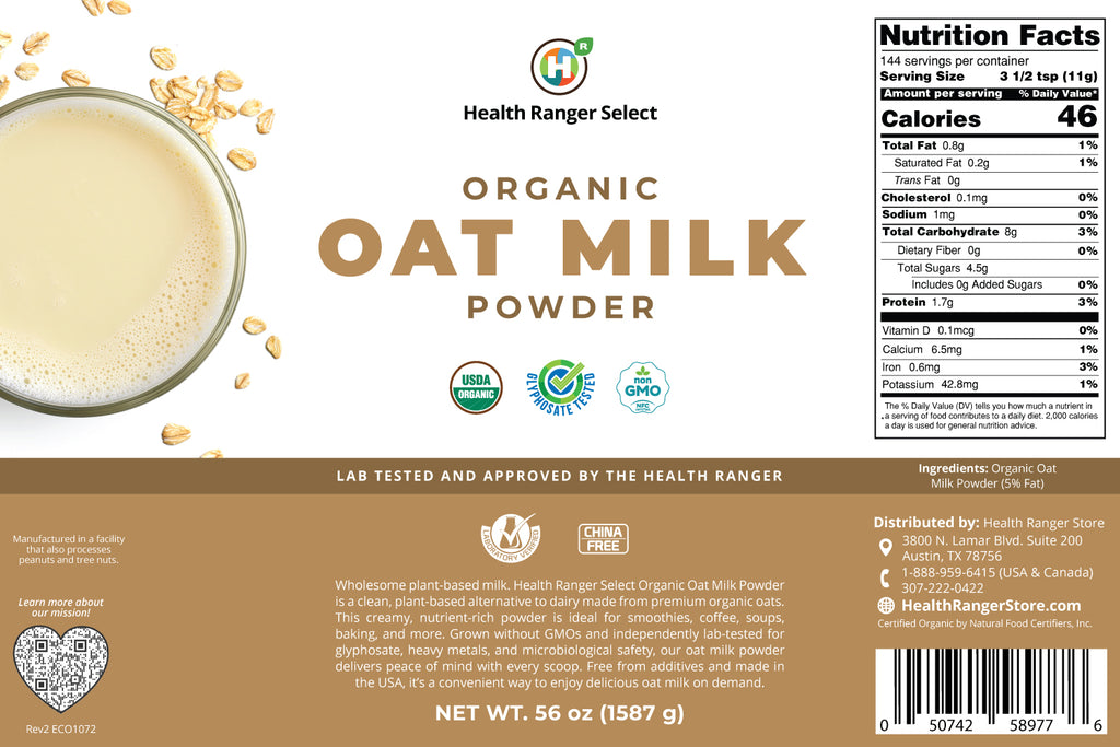 Organic Oat Milk Powder 56 oz (#10 can, 1587 g) (2-Pack) — Brighteon Store