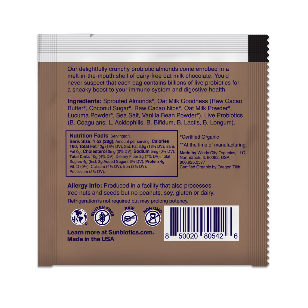 Sunbiotics Activated Almonds: Oat Milk Chocolate 1 oz (28g) — Brighteon ...