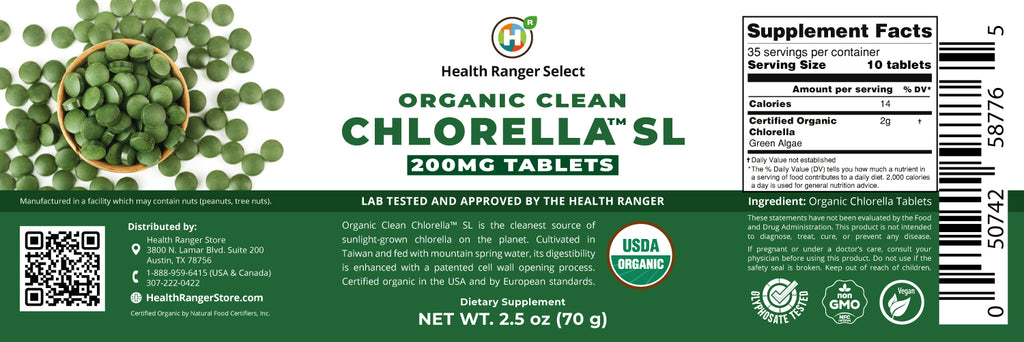Organic Clean Chlorella SL 200mg Tablets 2.5 oz (70 g) — Brighteon Store